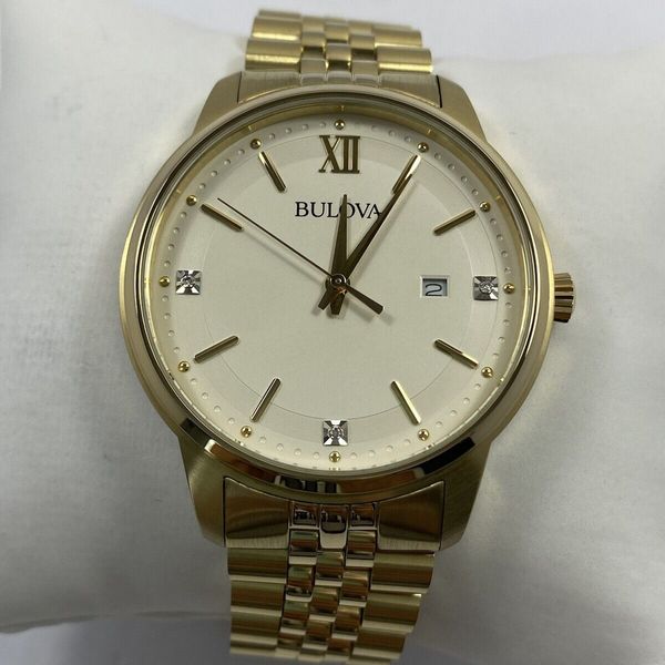 Bulova Classic Quartz Diamonds Gold Tone Stainless Steel Men's Watch ...