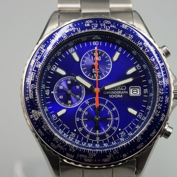 [MINT] SEIKO Flightmaster 7T92-0CF0 BLUE Diall Mens Quartz Vintage ...