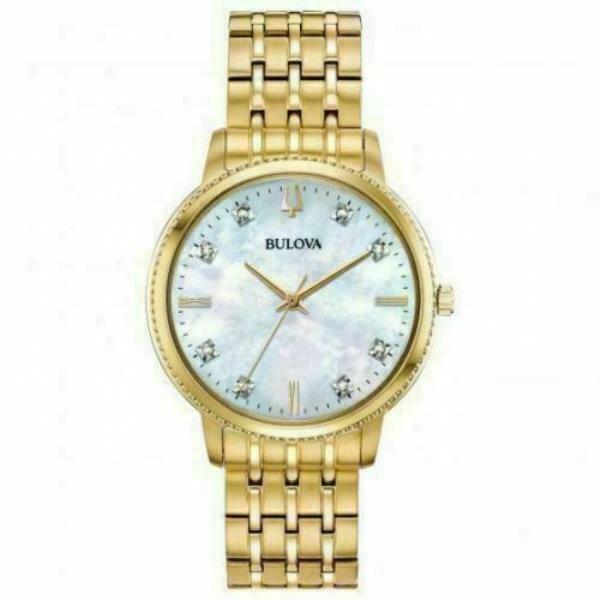 Bulova Women's Diamond Accent Gold Tone Stainless Steel Watch # 97P134 ...