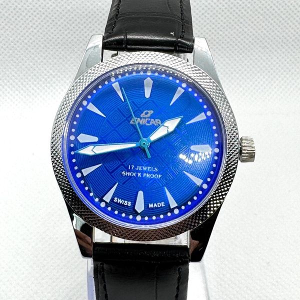Vintage ENICAR, Manual Wind 17 Jewels Men Watch- Stunning Blue Dial ...