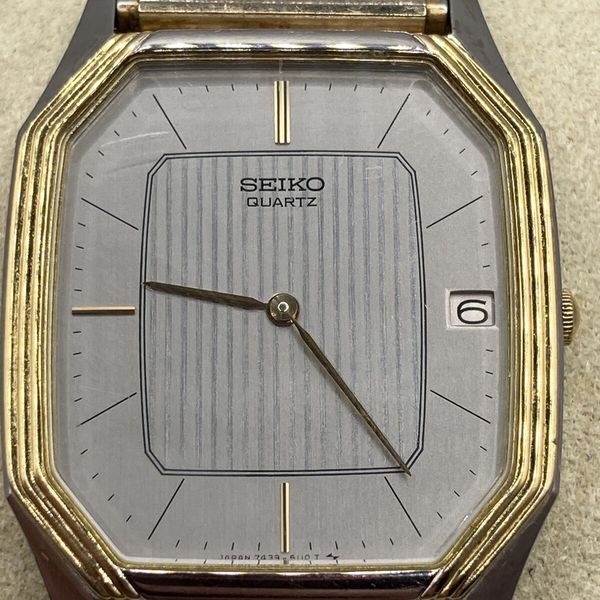Seiko Men 29mm Watch Two Tone Rectangle Gray Dial Black Date 7439-5059 ...