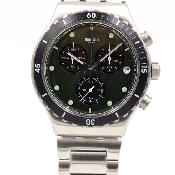 New Swiss Swatch Irony BACK IN KHAKI Green Chrono Date Watch 45mm ...