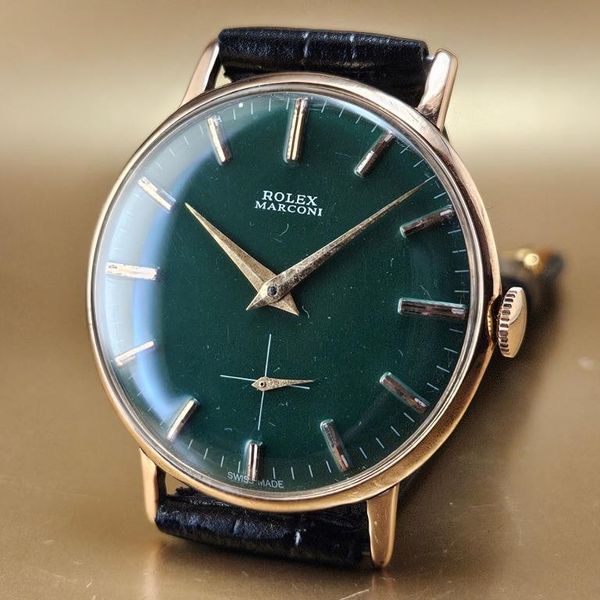 VINTAGE & FINE ROLEX MARCONI MANUAL HAND WINDING GREEN OLIVE DIAL1950 ...
