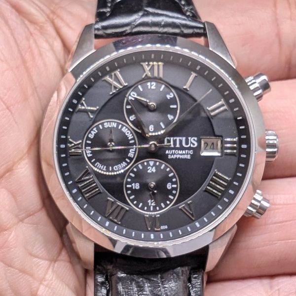 New Old Stock - TITUS - DayDate Month Black Dial & Leather Automatic ...