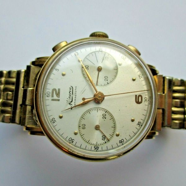 GOLD MINERVA 18K GOLD CASE ANTI-MAGNETIC CHRONOGRAPH WRISTWATCH ...