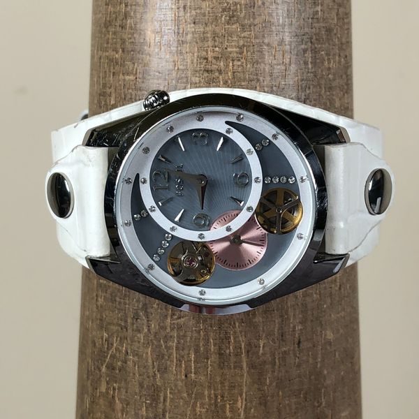 Fossil Twist Women ME-1082 Mother of Pearl White Leather Semi Automatic ...