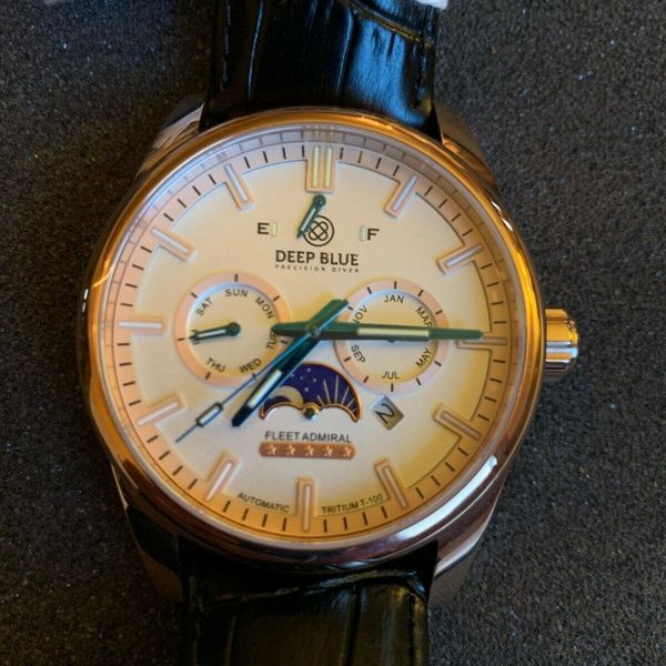 Brand New Deep Blue Fleet Admiral, Tritium Lume Men's Auto Dress Watch ...