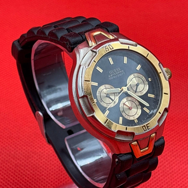 Guess waterpro G852976G men`s quartz watch gold tone bezel black dial ...