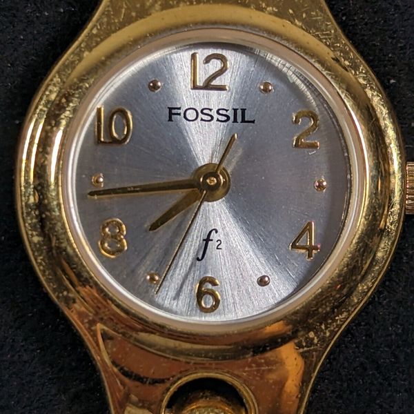 Fossil F2 Womans Silver Tone Dial Gold Tone Round Case Bracelet Band ...