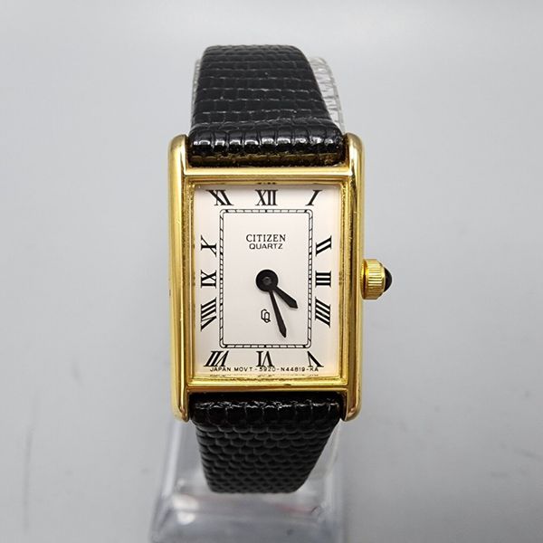Vintage Citizen CQ Tank Watch Women Gold Tone White Dial Rectangle 17mm ...