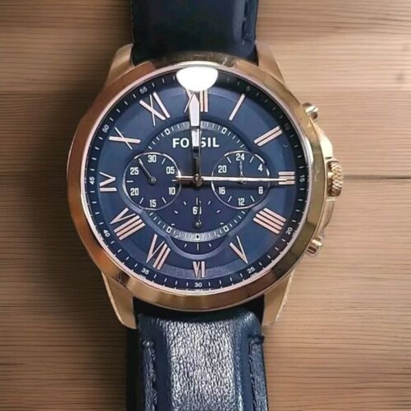 Fossil Original FS4835 Men's Grant Chronograph Blue Leather Watch 44mm ...