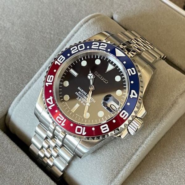 SEIKO MOD RED BLUE CUSTOM AUTOMATIC NH35 SAPPHIRE GLASS 40mm ...