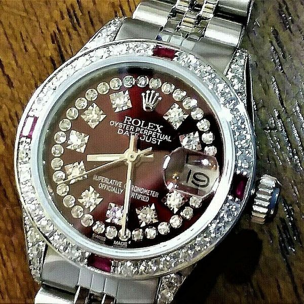 Rolex Datejust 26mm Diamond Bezel/Dial/Lugs/Ruby Markers Bordeaux ...