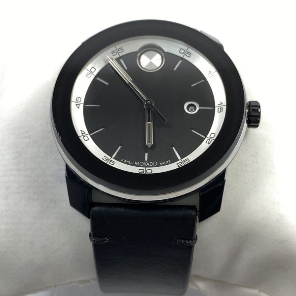 Movado Bold TR90 SWISS Quartz Black Dial Leather Strap Men's Watch ...