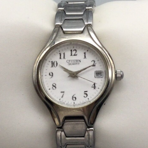 Citizen Watch Women Silver Tone Date White Round Dial New Battery 6.25 ...