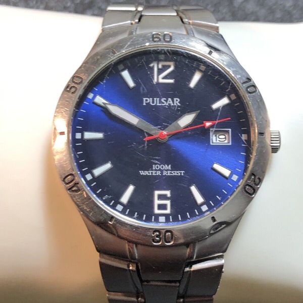 Vintage PULSAR by Seiko Menâ s Watch Stainless Steel WR100M Blue Dial ...