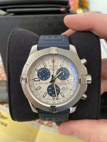 Breitling Watch Colt Chronograph A73388 RARE Blue Rubber Strap, Box ...