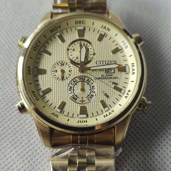 Men's Citizen Cal: 6870 Alarm Chrono Gold Dress Watch - 100m ...