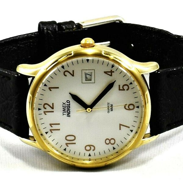 Timex Indiglo Classic Gold Tone Men Watch TG6 White Dial WR 30M New ...
