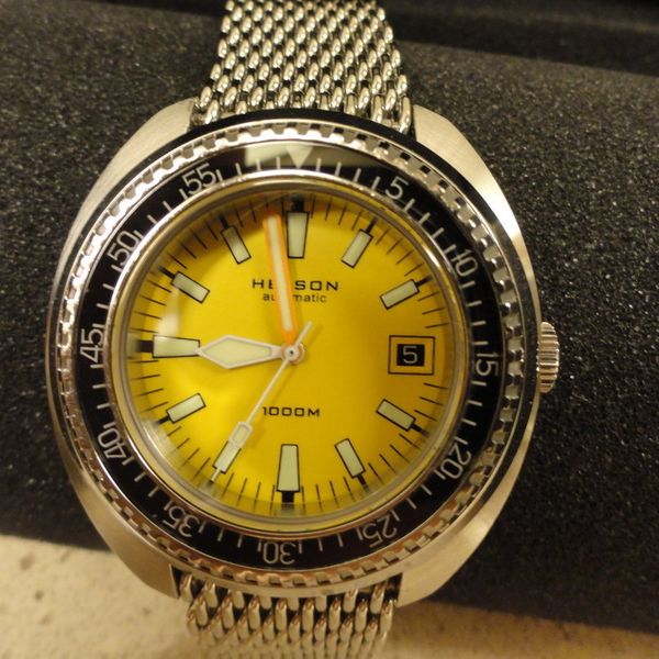 SOLD: Helson Turtle Dive Watch Yellow Dial on Mesh ETA 2824 | WatchCharts