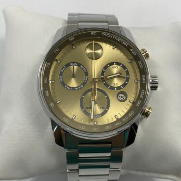 Movado Bold Verso Chronograph Quartz Gold Tone Dial Steel Men's Watch ...