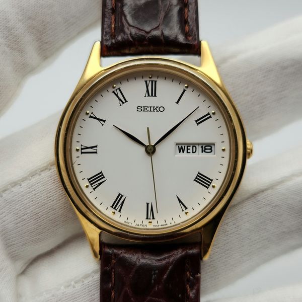 Seiko Men's Day/Date Gold Tone w/ Roman Numerals Quartz Watch 7N43-8A99 ...
