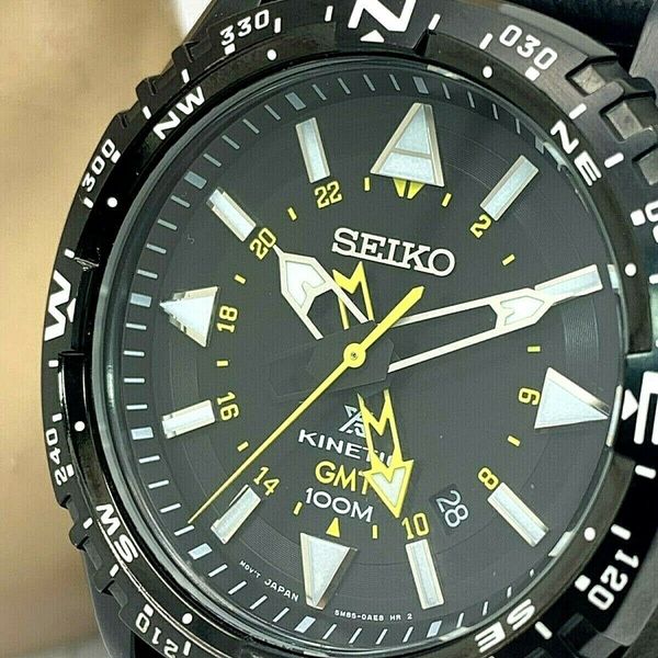 Seiko Prospex SUN057 Men's Kinetic Leather Band Black Dial GMT Analog ...