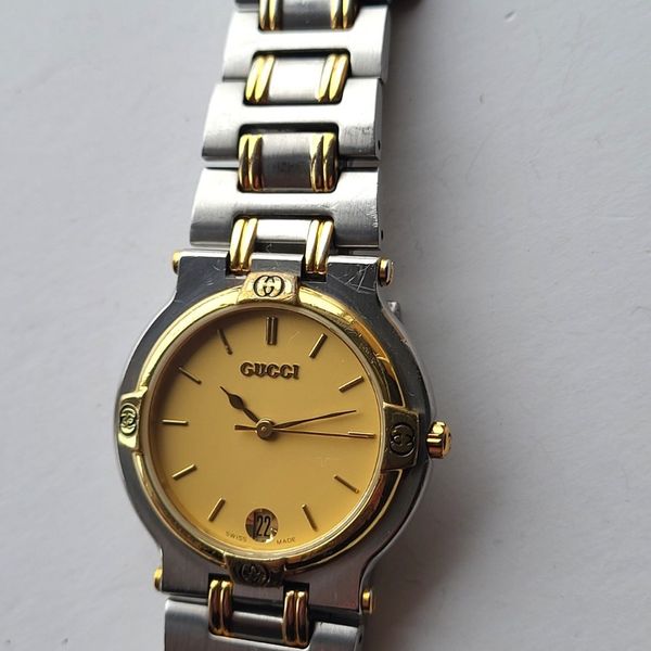 GUCCI 9000M Quartz Watch Gold Silver Two Tone Men's Swiss Made ...
