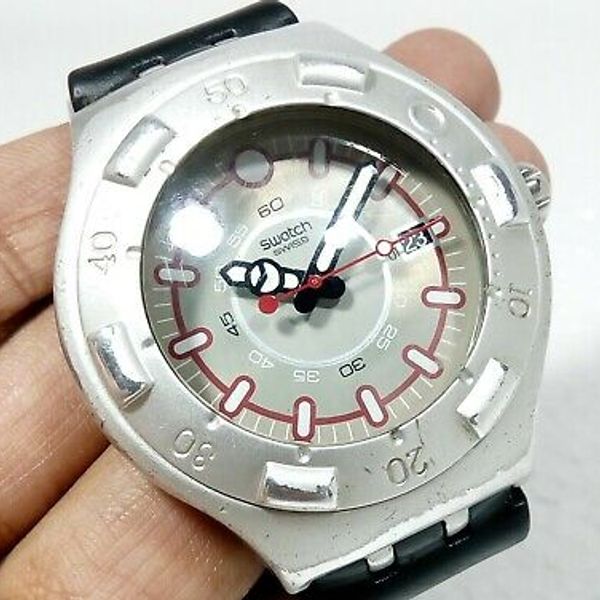 Swatch Swiss Quartz Designer Grey Dial Jumbo Size 44mm Aluminum Men's ...