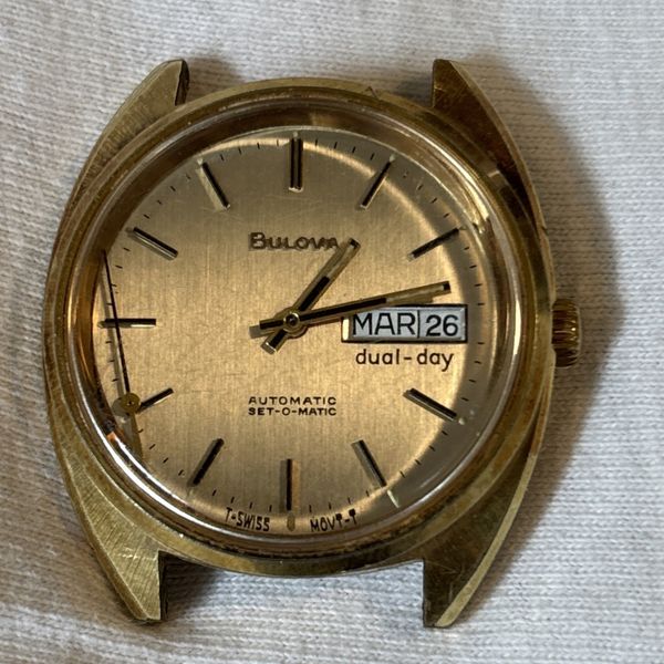 Bulova Automatic Mens Dual Day Watch Vintage Date SECOND HAND OFF AS IS ...