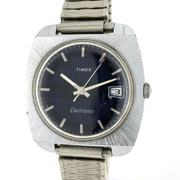 Vintage Timex Electronic Manual-Wind Steel Watch Date 37mm Textured ...