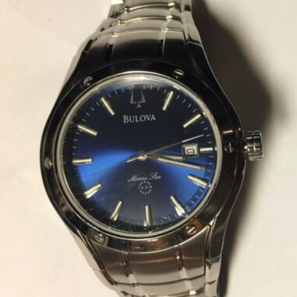 BULOVA MARINE STAR C860626 40MM MENS BLUE FACE WATCH SWISS MADE - Pre ...