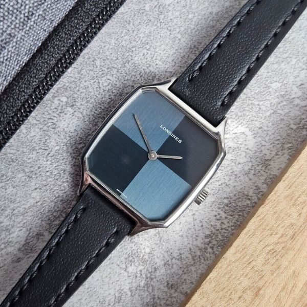 RARE LONGINES Checkered Blue Dial Manual Winding Vintage Men Watch ...