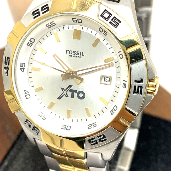 Fossil Men's Watch PR5340 XTO Logo Exxon Mobil Quartz Silver Dial Two ...