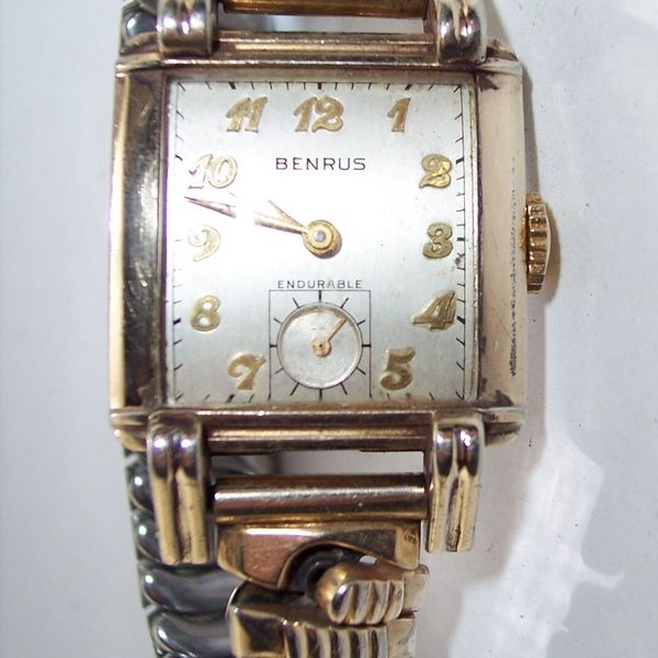 Vintage Benrus Endurable Tank Wrist Watch 10kRGP Case Bezel and Band ...