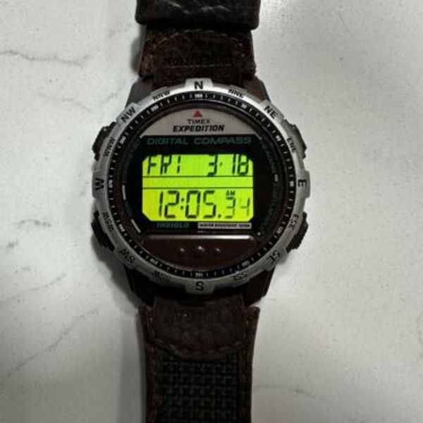 Timex Expedition Digital Compass Indiglo 820 Leather Band Watch - New ...