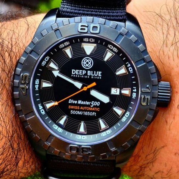 RARE DEEP BLUE DIVE MASTER 500 PVD Black SWISS ETA AUTOMATIC Watch ...
