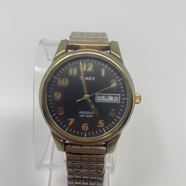 Timex Indiglo WR30M Men's Watch Navy Blue Dial Date Stretch Band â New Battery | WatchCharts ...