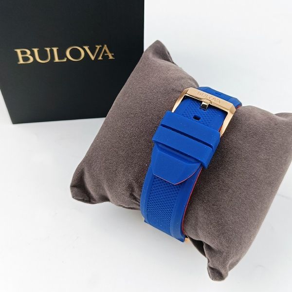 Bulova Marine Star Blue Dial Red Rubber Strap 98A227 Stainless Men's ...