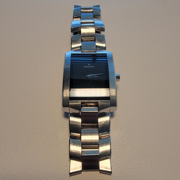 Movado Men's Eliro Rectangle Black Dial Stainless Steel Bracelet Watch ...