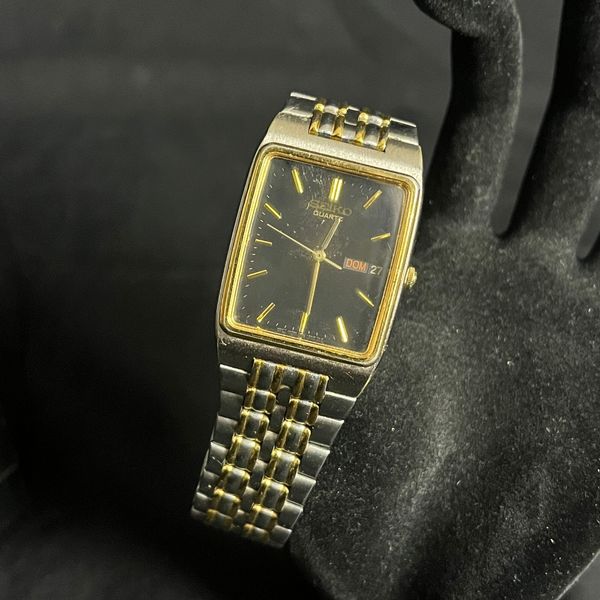 Vintage Seiko Tank Watch Men Gray Dial Two Tone Daydate Rectangle New ...