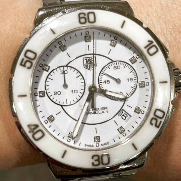 TAG HEUER FORMULA 1 White Face AUTOMATIC CHRONOGRAPH WATCH W/ Diamond ...