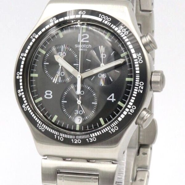 New Swatch Irony Night Flight Steel Silver Chronograph Date Watch ...