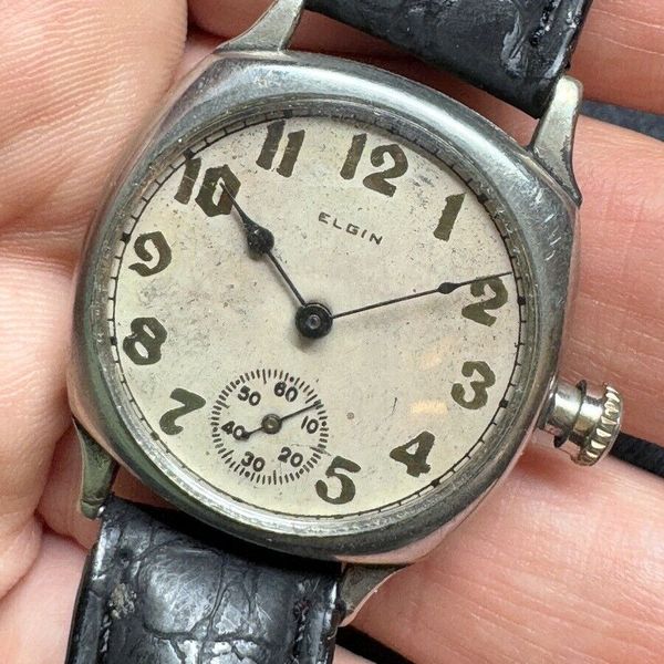 Rare 1928 Elgin Cushion Beige Dial Stainless Steel After WWI Manual Wind RUNS | WatchCharts ...