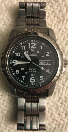 Seiko Solar Quartz SNE093 V158-0AD0 Stainless Steel Black Dial ...