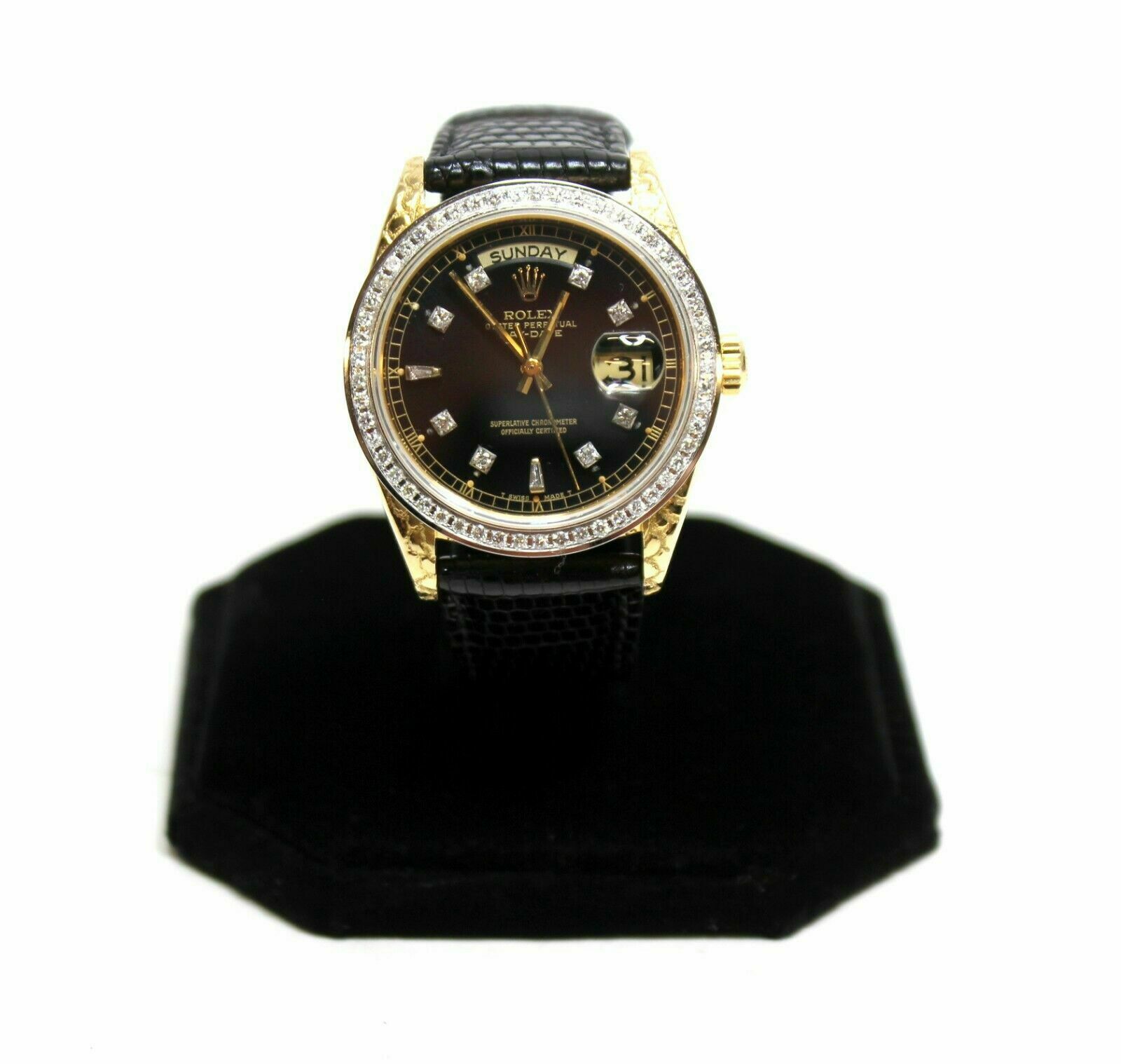 Rolex Day-date 18038 Watch with Black Dial & Diamond Bezel & 18k Case ...
