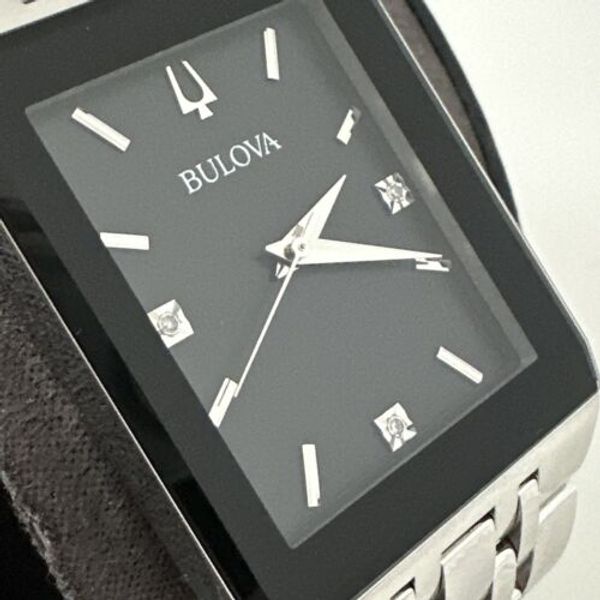 Bulova Quadtra Mens Quartz Diamond Black Dial Watch 30mm 96D145 ...