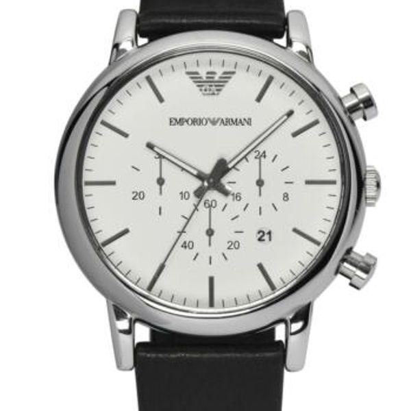 Orologio Emporio Armani Cronografo Uomo Quadrante Bianco Pelle Nera ...