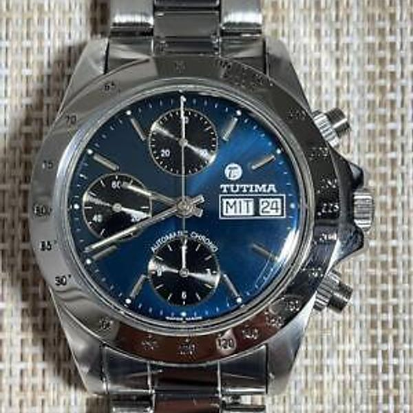 TUTIMA 793 Glashutte Chronograph Blue Dial Men's watch USED No Box ...
