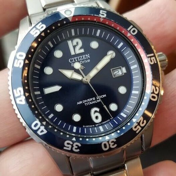 CITIZEN PMX56-2812 Promaster Eco-Drive Analog Blue Titanium Pepsi Bezel ...